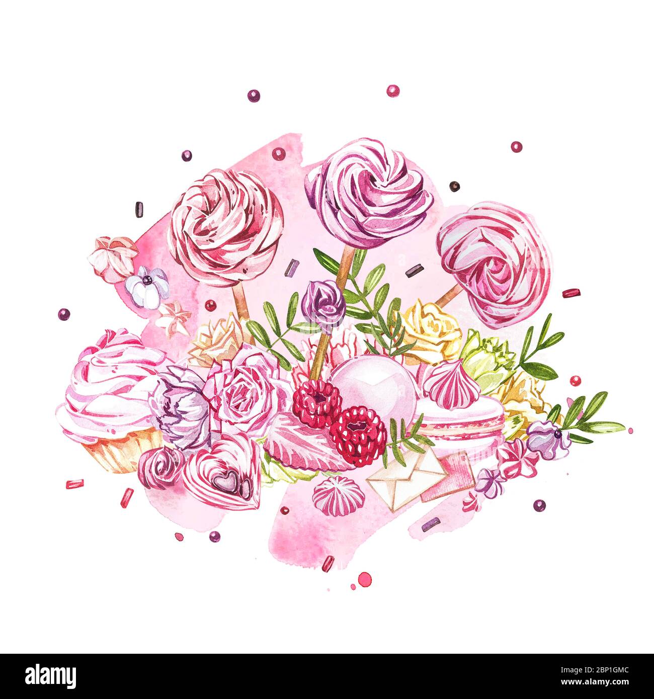 Watercolor sweets collection. Watercolor image of a compositions of ...