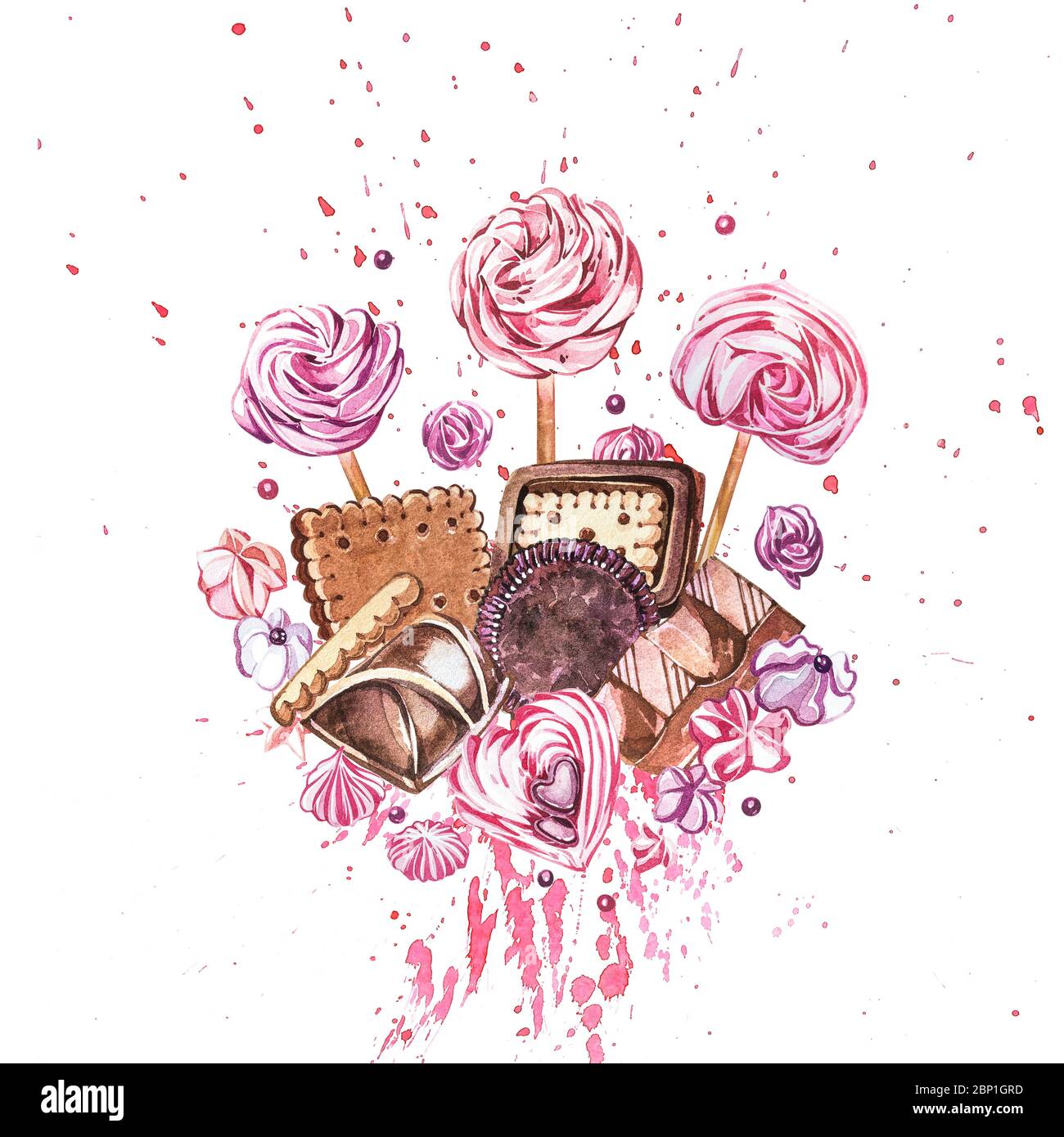 Watercolor sweets collection. Watercolor image of a compositions of ...