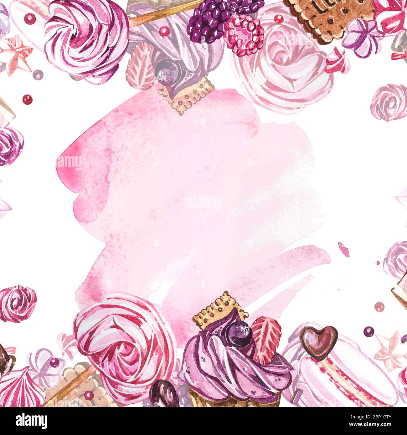 Watercolor sweets collection. Watercolor teamplate of a compositions of ...