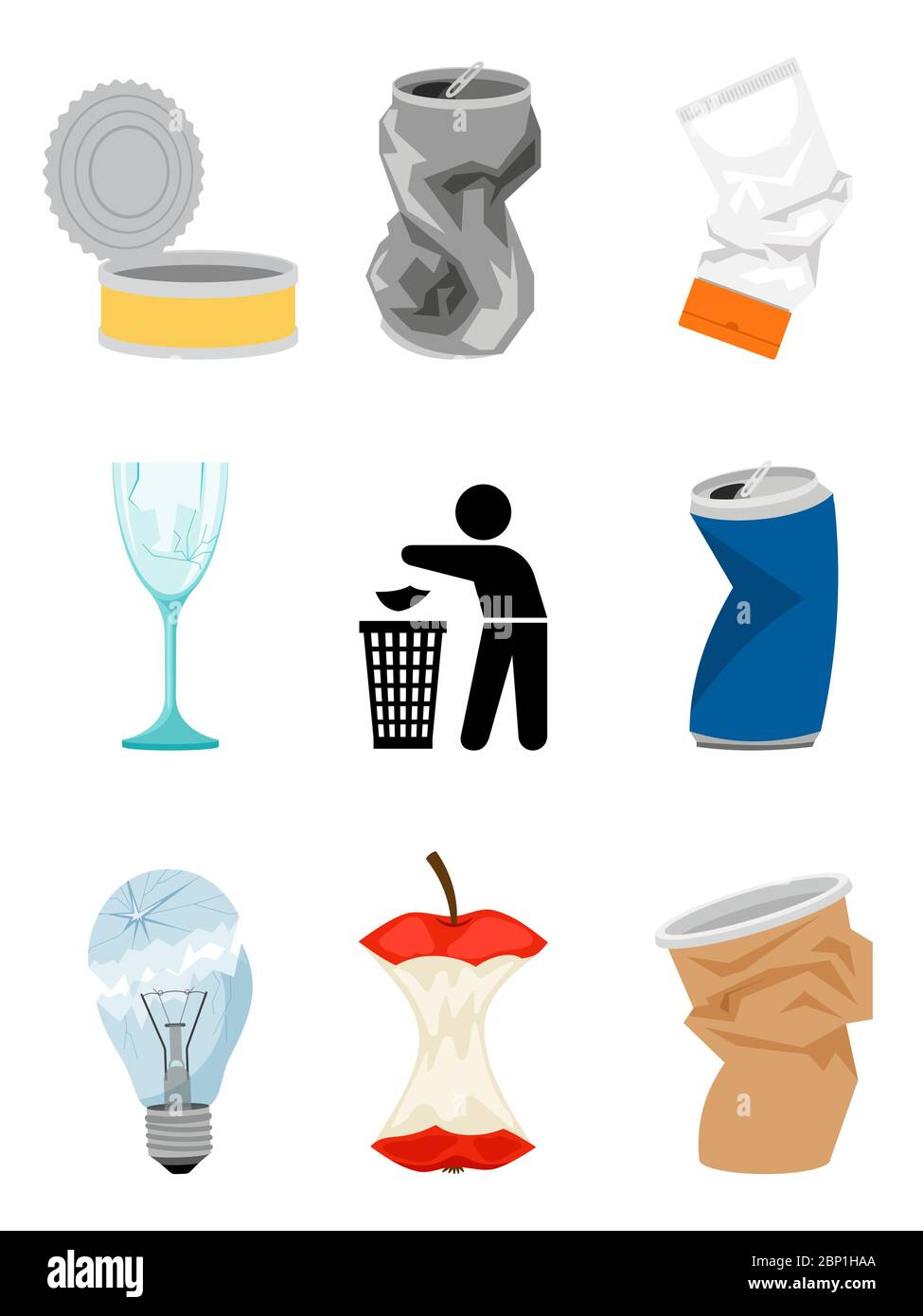 Garbage and waste elements isolated on the white background, vector ...