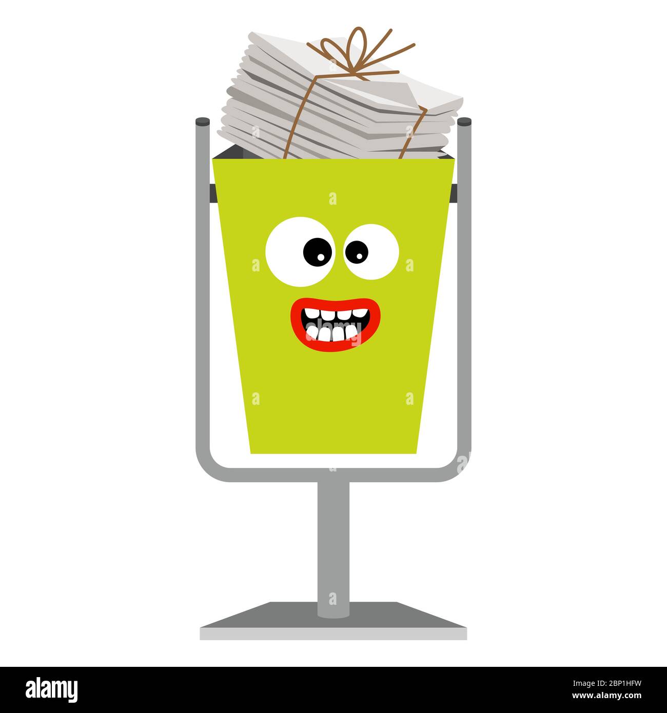 Garbage monster face can for children with paper waste, vector ...