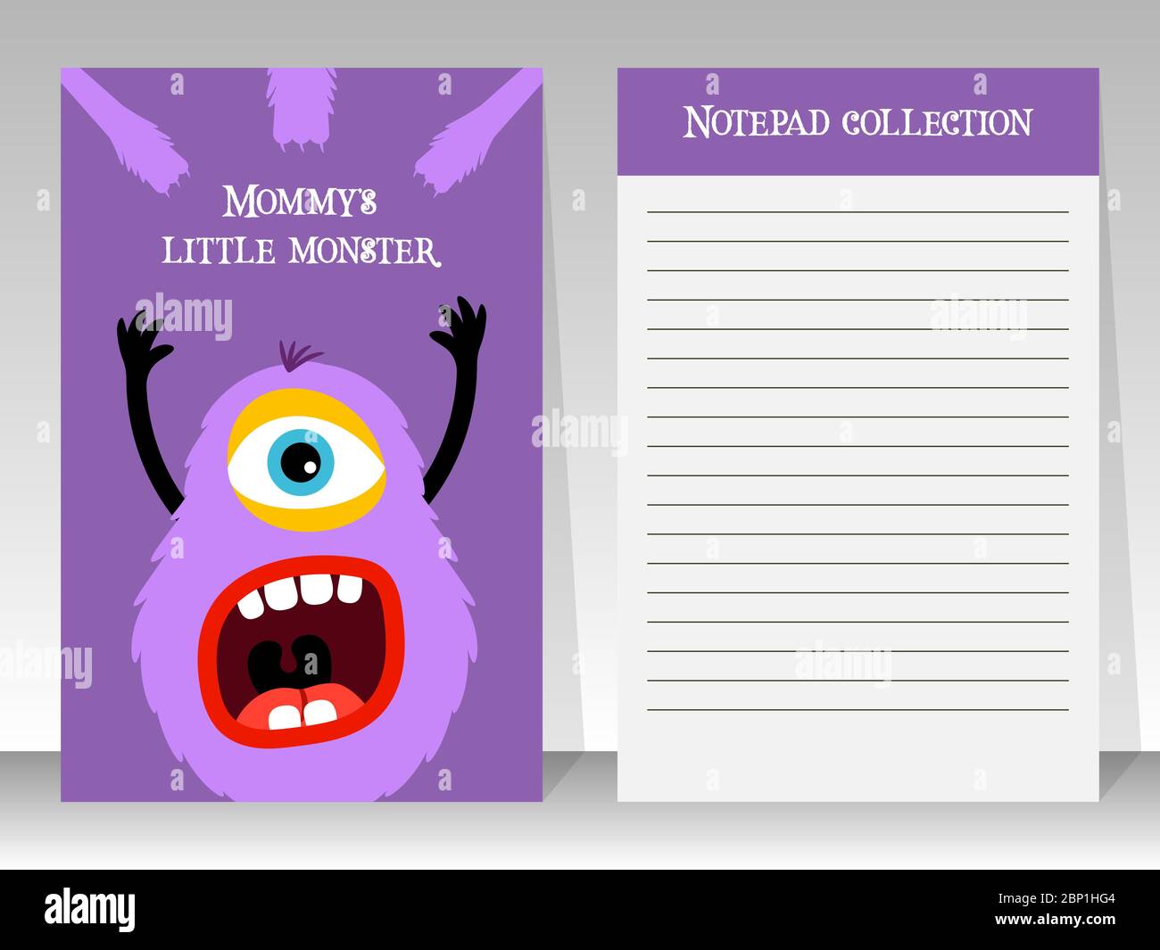 Notebook template for teenagers with cartoon fluffy monster, vector ...