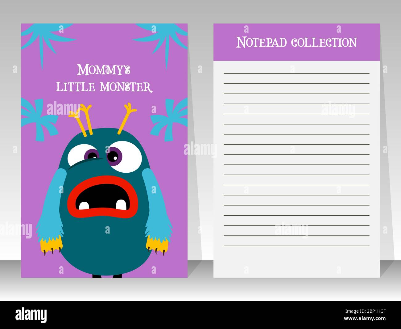Notebook template for teenagers with cartoon monster, vector ...
