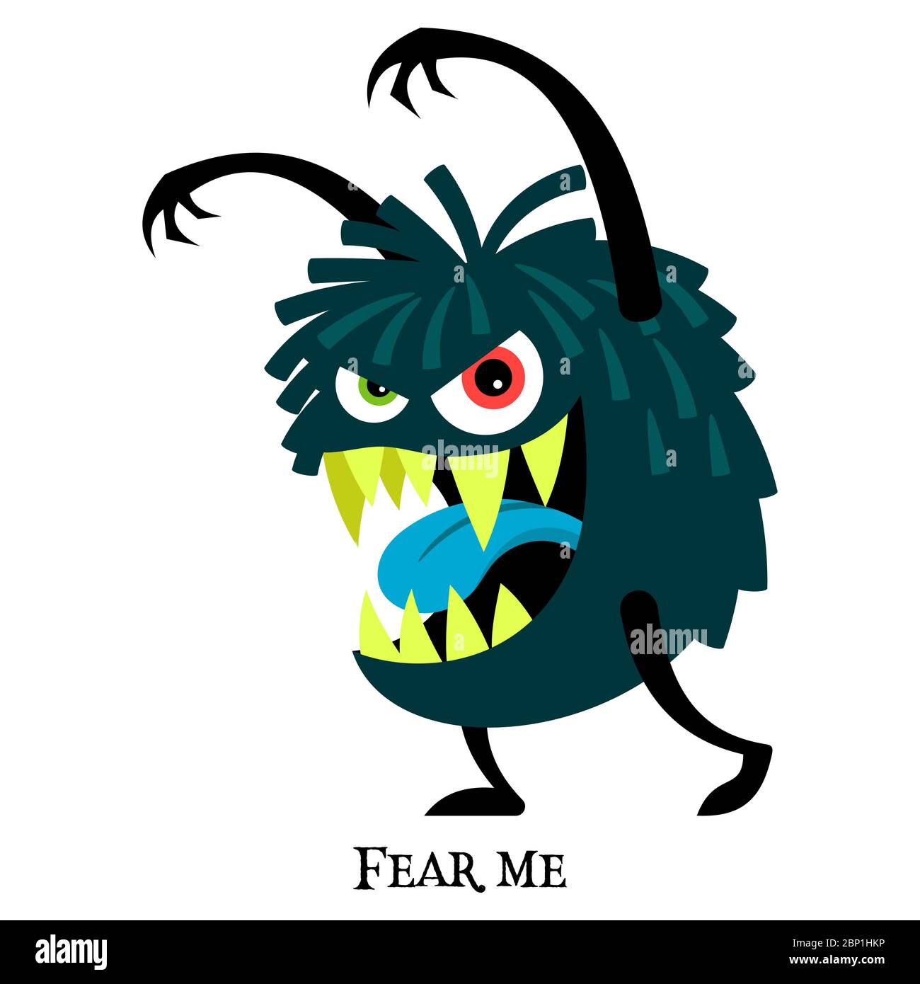 Cute print for t-shirt design with funny monster and text fear me ...