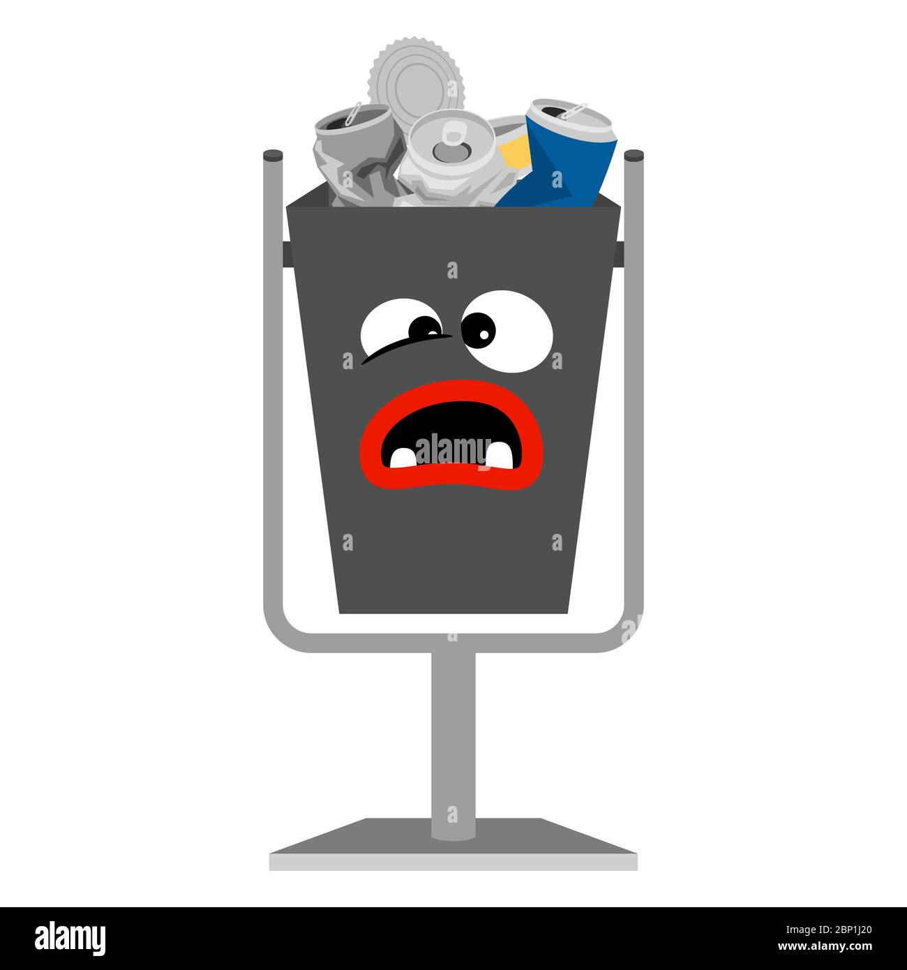 Garbage monster face can for children with metal waste, vector ...