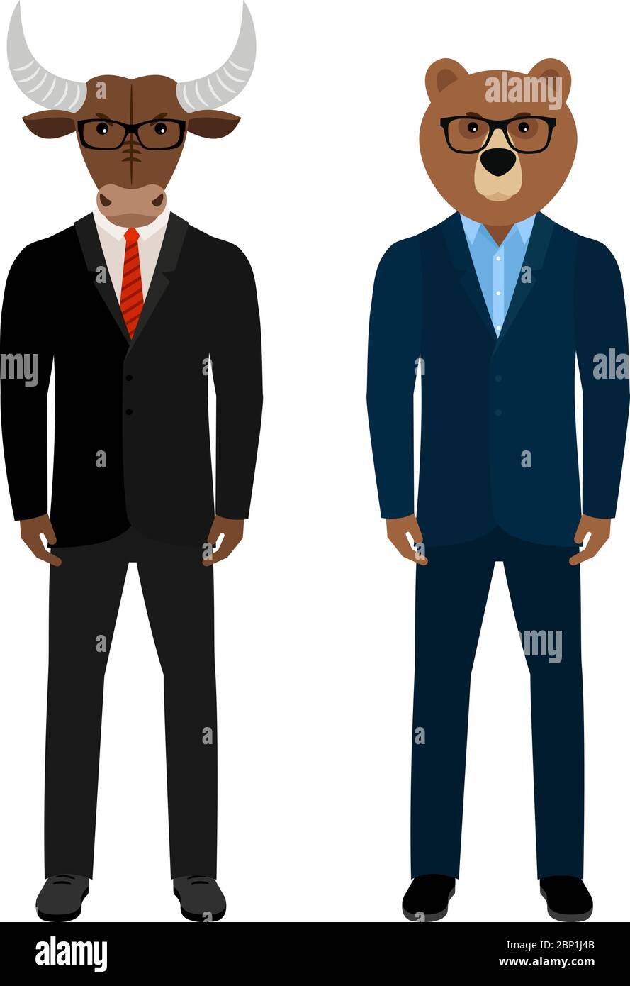 Bear and bull businessmen traders. Bear man and bull man in business ...