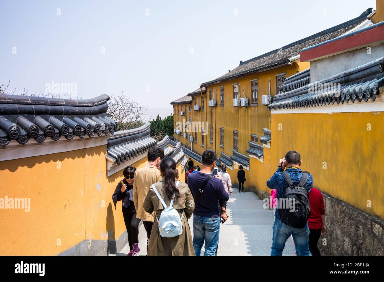 Building of Chinese buddhist temple in Mount Luojia, which lies in the ...