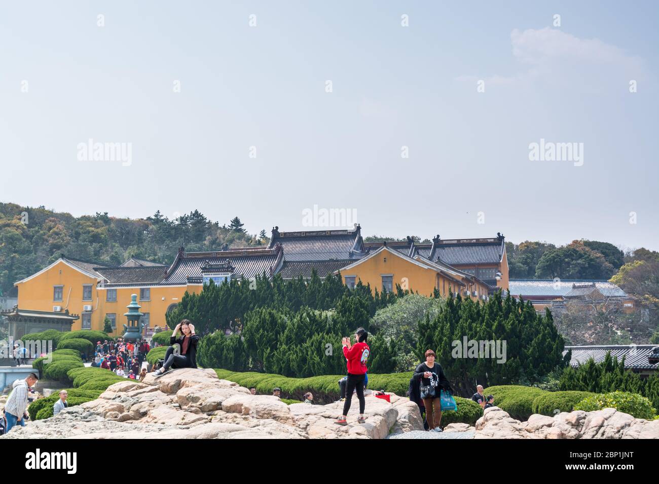 Building of Chinese buddhist temple in Mount Luojia, which lies in the ...