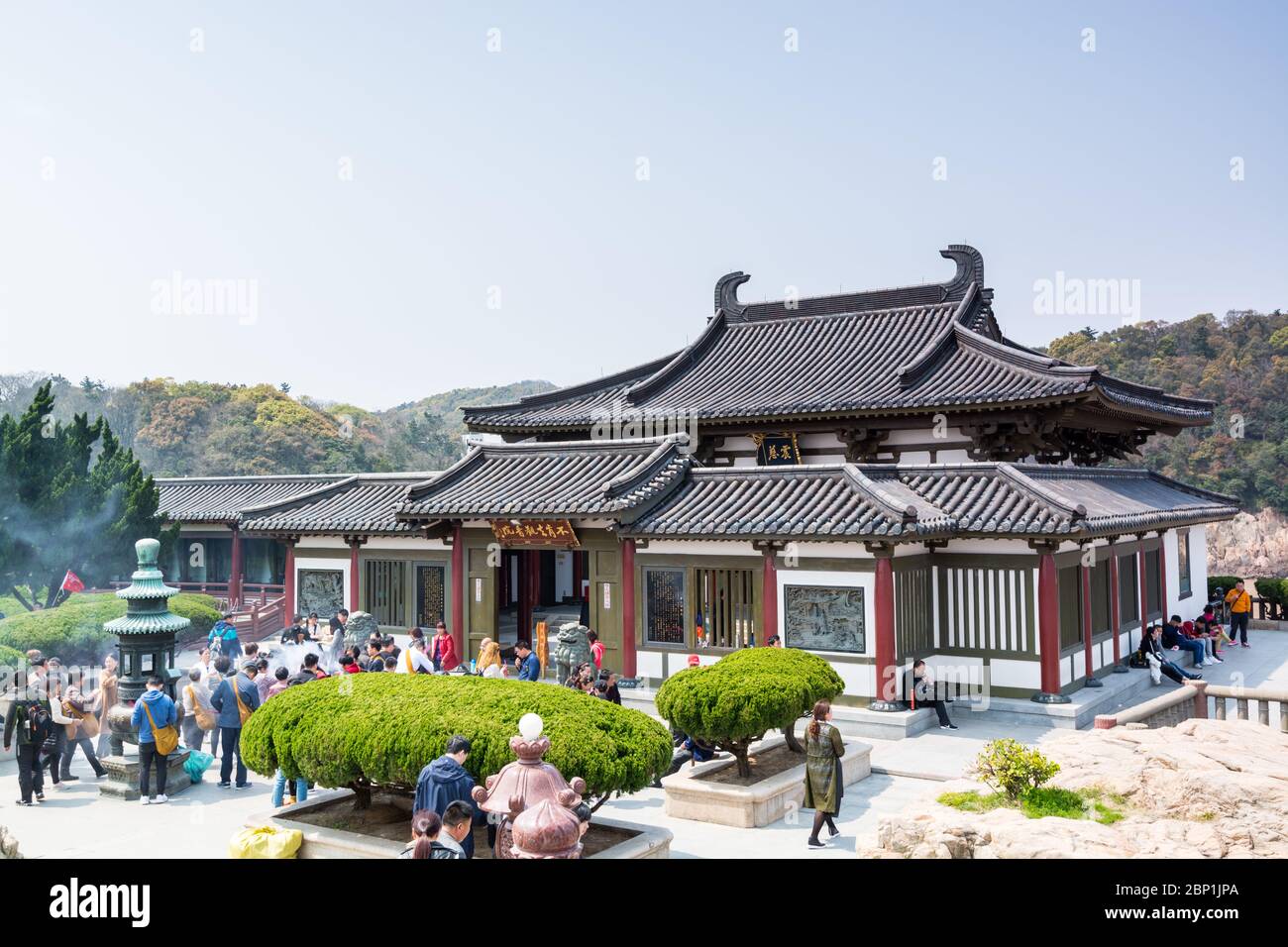 Building of Chinese buddhist temple in Mount Luojia, which lies in the ...