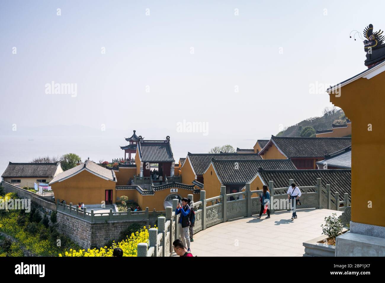 Building of Chinese buddhist temple in Mount Luojia, which lies in the ...