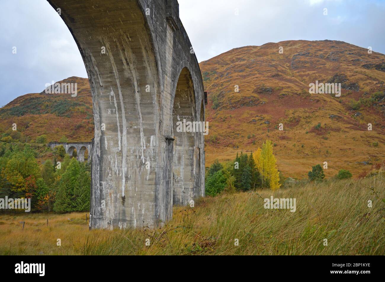 Glen Finnan autumn scenery and Glenfinnan viaduct, Scotland Stock Photo ...