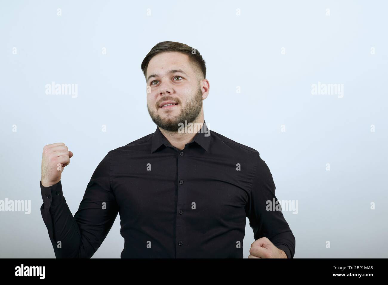 Emotion A Man In Waiting. Hope For Best, Raised His Hand Stock Photo ...