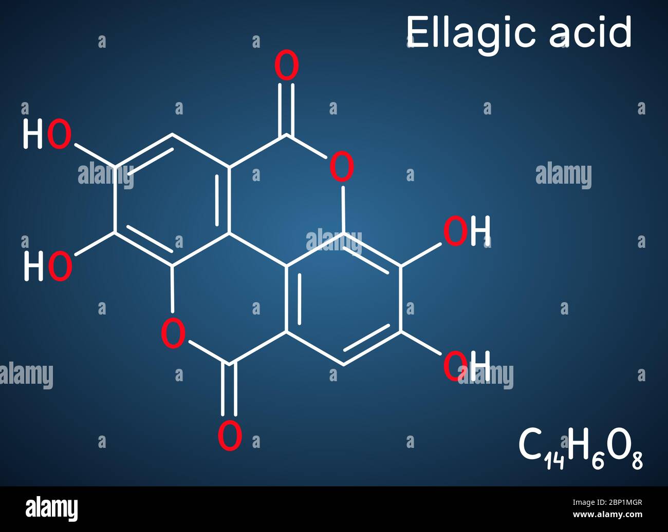 Ellagic acid, C14H6O8 molecule. It is natural phenol antioxidant ...