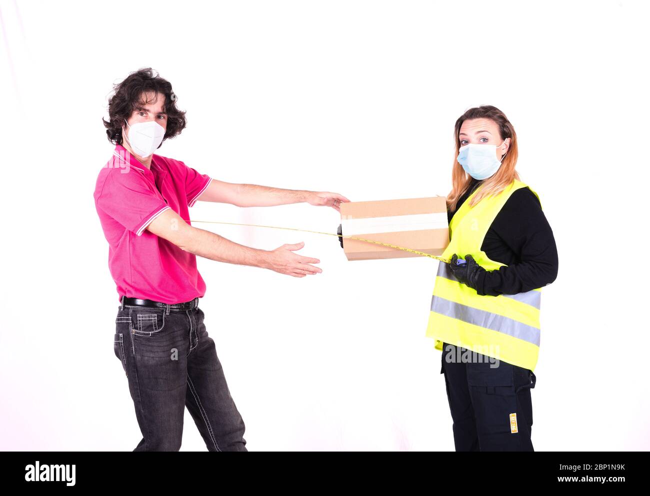 postman with yellow giachet worker in the white background Stock Photo ...