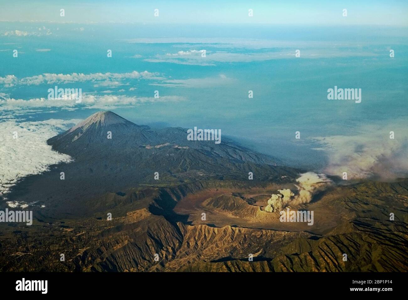 Mount Semeru and Mount Bromo. Aerial view of Bromo Tengger Semeru ...