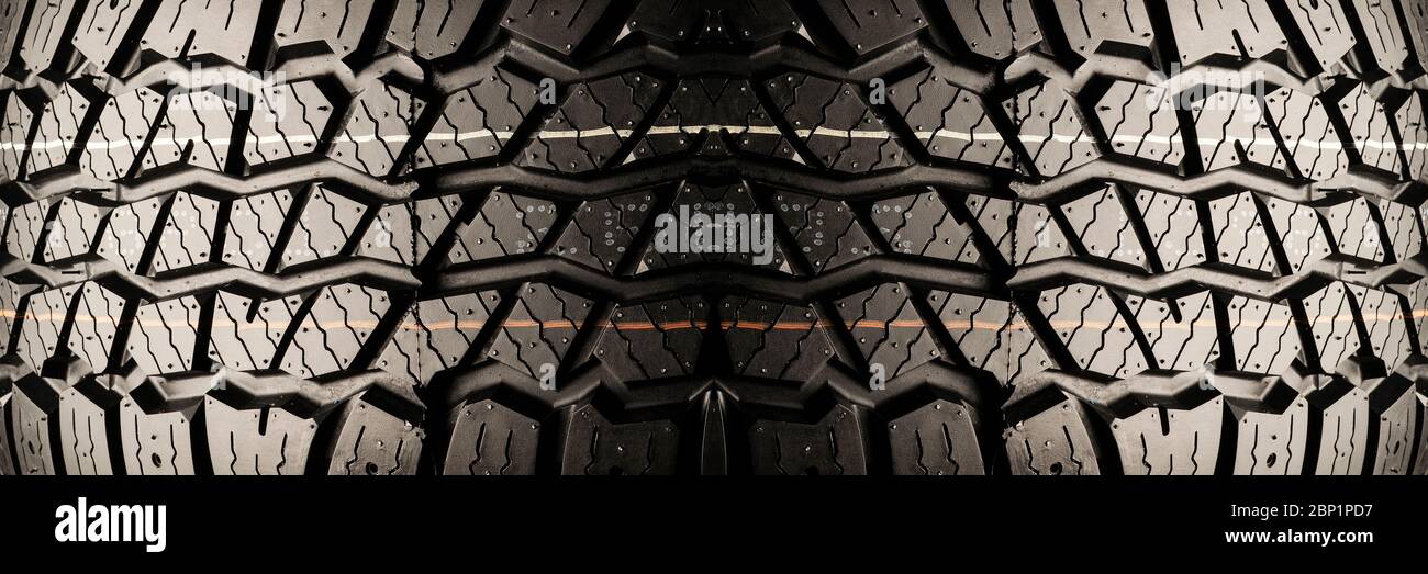 the tread of the tire, panorama. off-road wheel pattern scan close-up ...