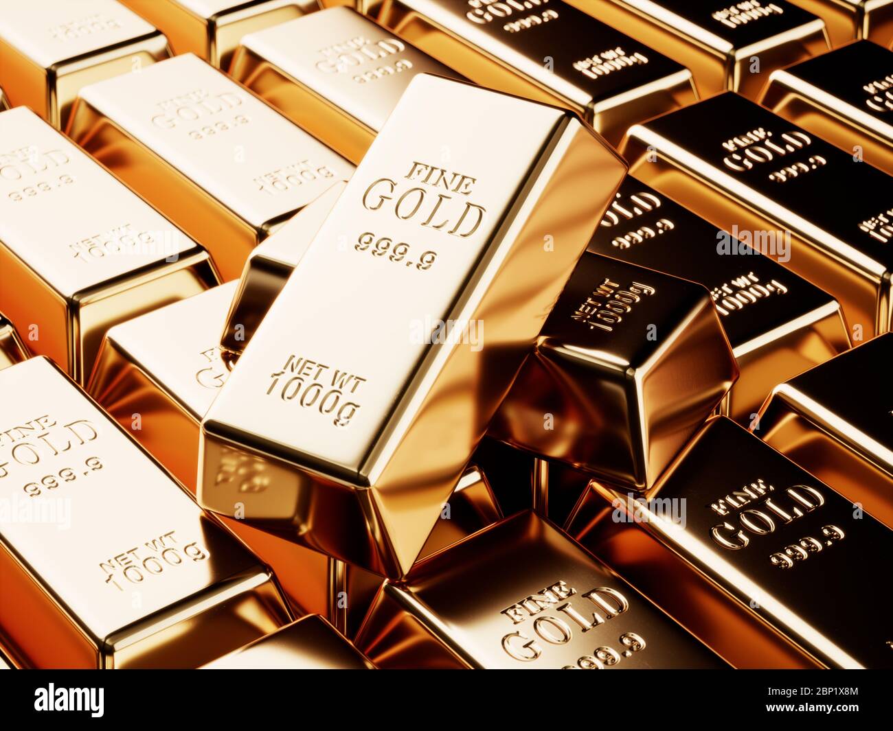 Gold bars background. 3d rendering illustration Stock Photo - Alamy
