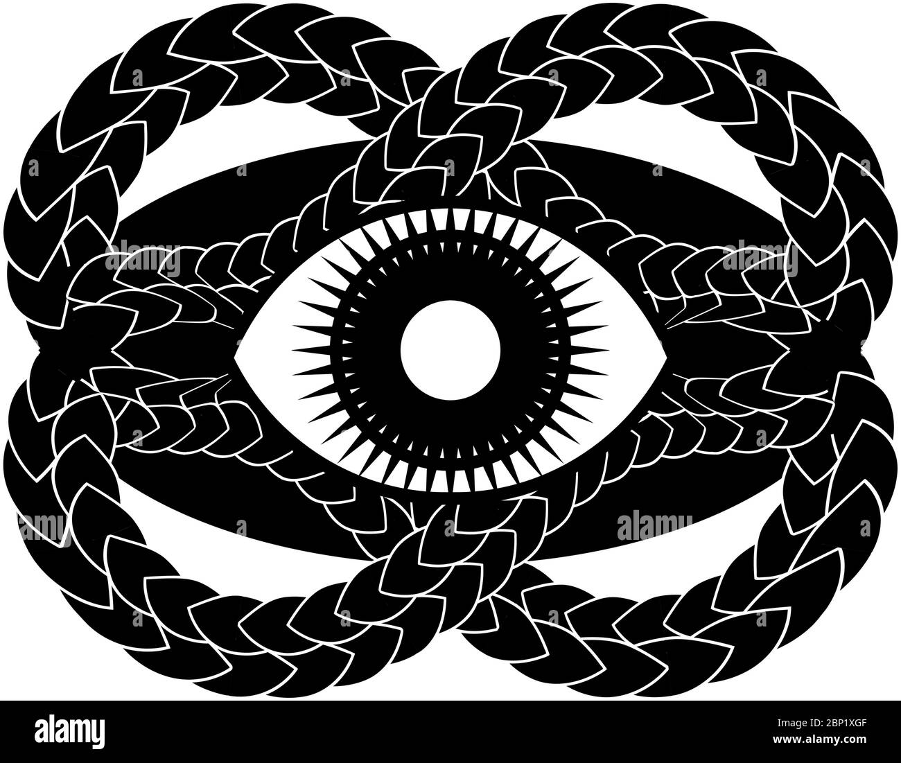 abstract gothic illustration with eye in black oval framed by entwined ...