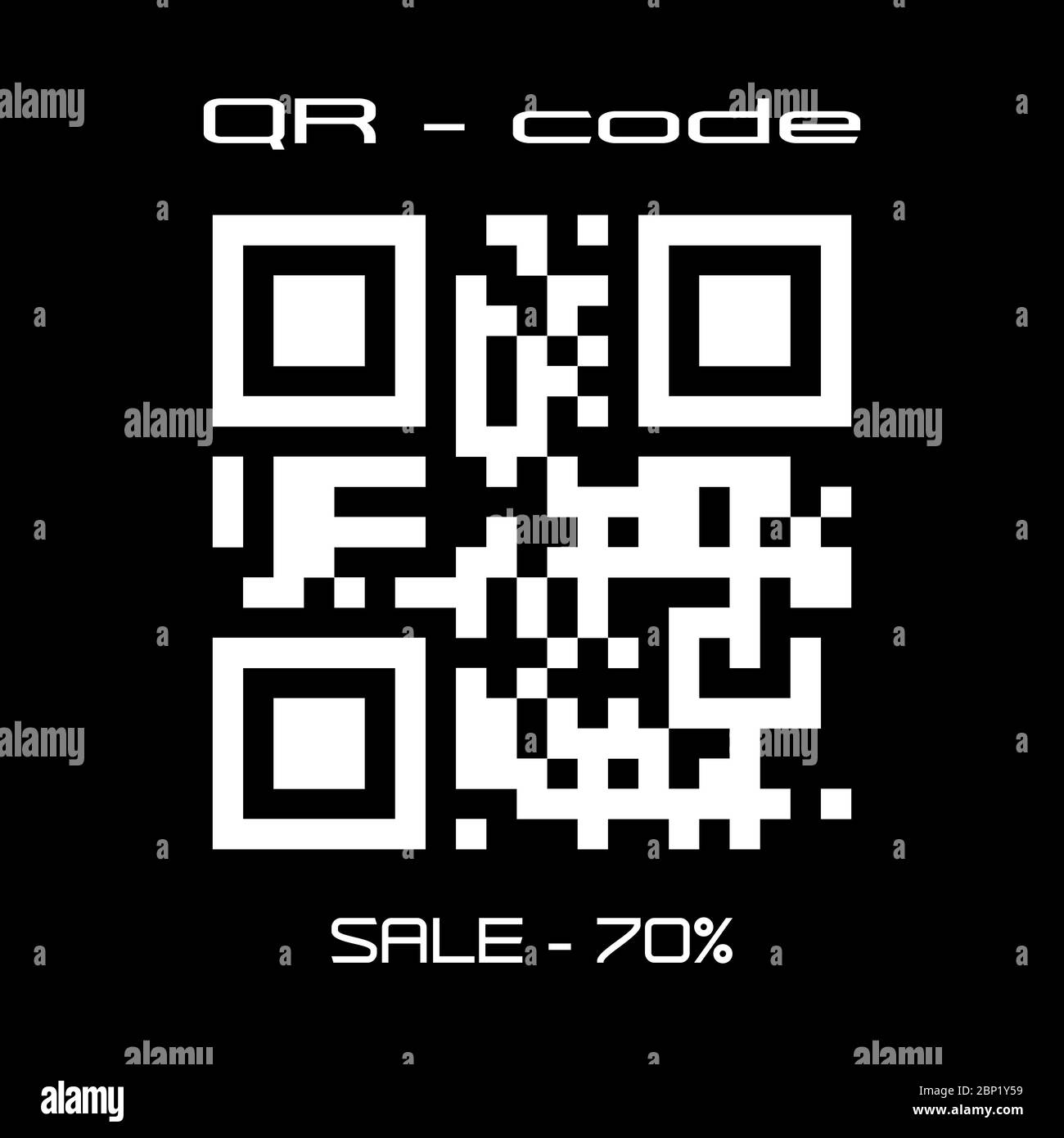 Real QR code sale - 70 percent. Vector logo, sticker for a store ...