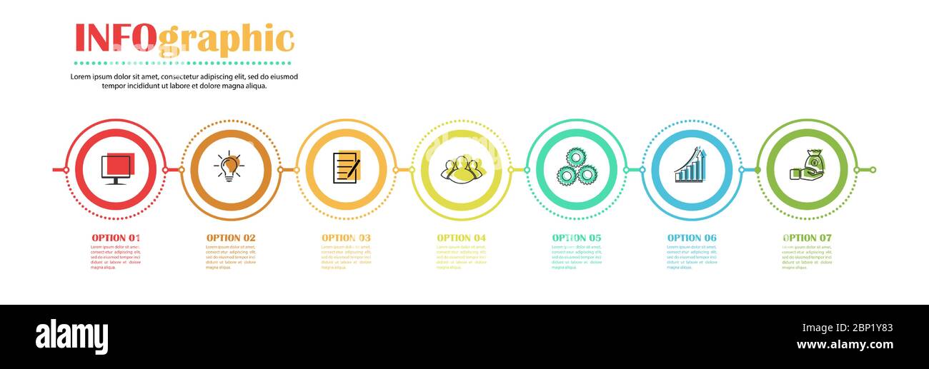 Infographics. Stock vector template of seven stages. For web page ...