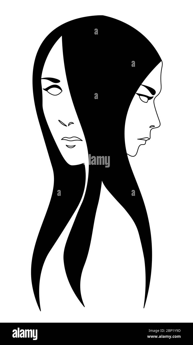 simple line art of two faced girl with empty eyes Stock Vector Image ...