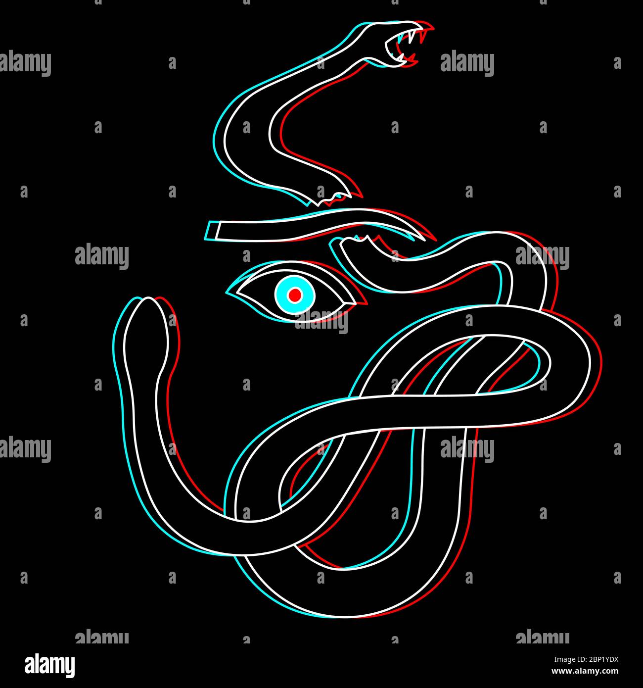 dark psychedelic creepy line art of scared woman eye and a snake on ...