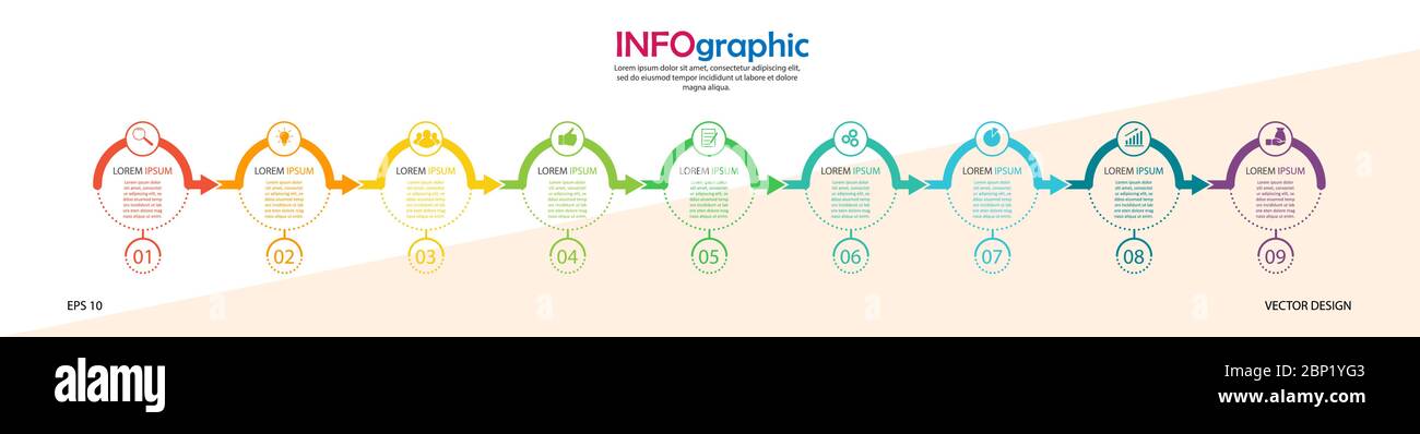 Infographics. Stock vector template of nine stages. For web page design ...