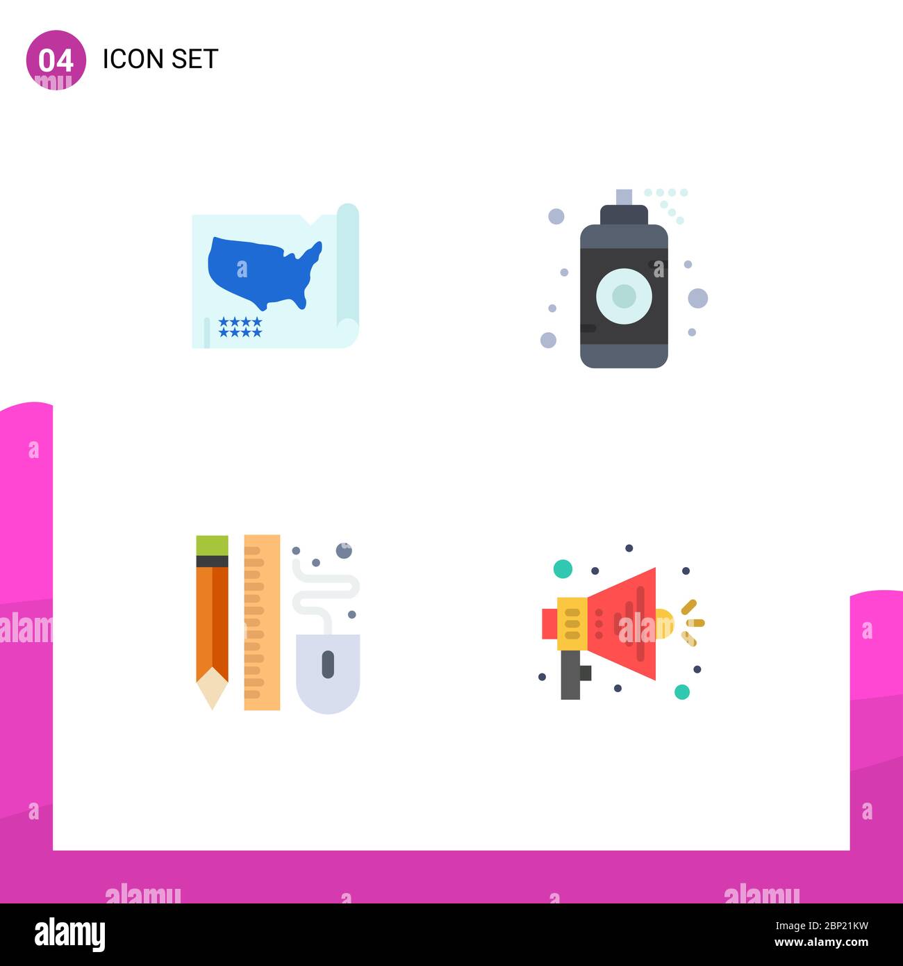 4 Thematic Vector Flat Icons and Editable Symbols of map, mouse, usa ...