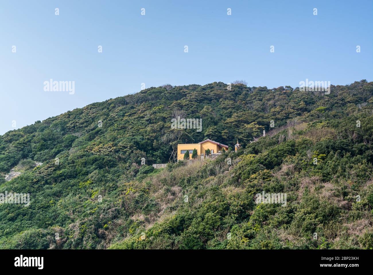 Building of Chinese buddhist temple in Mount Luojia, which lies in the ...