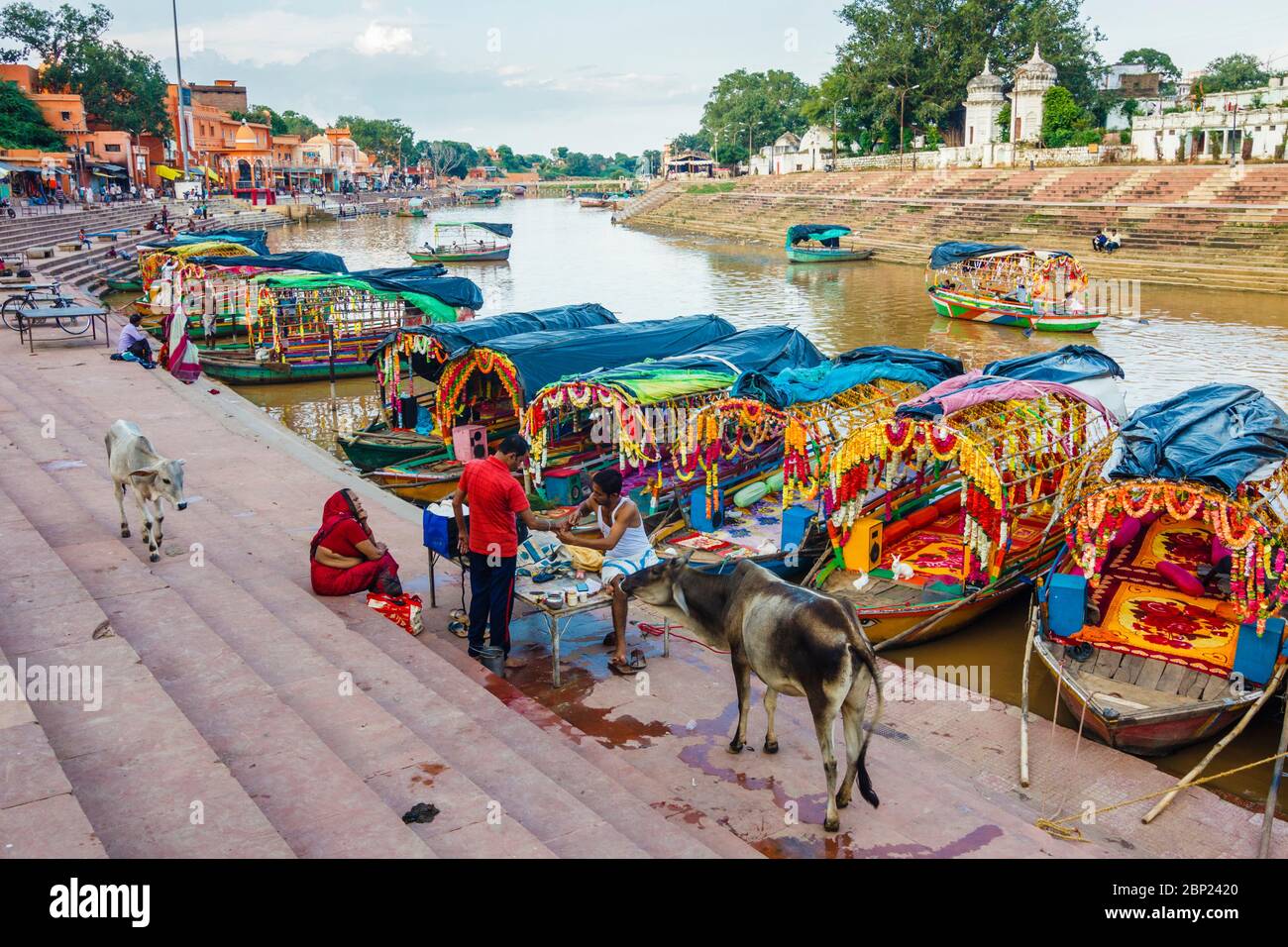 Chitrakoot, Madhya Pradesh, India : A priest knots a thread bracelet to ...