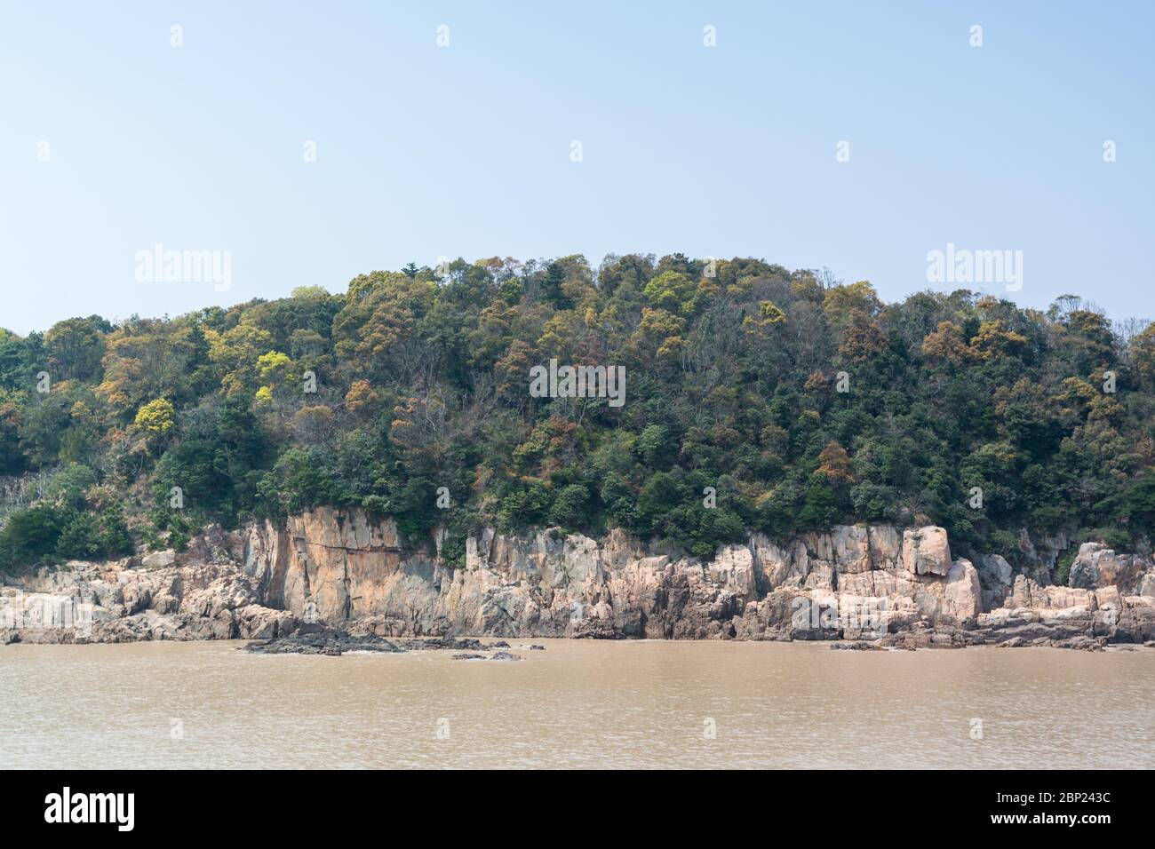 Landscape of seaside of Mount Luojia, which lies in the Lotus Sea to ...