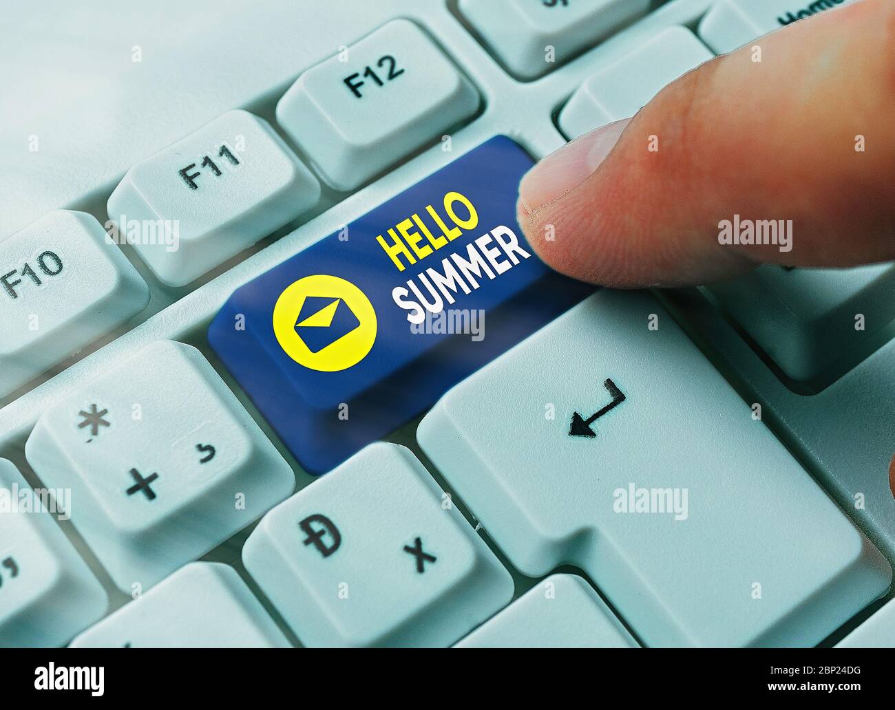 Writing note showing Hello Summer. Business concept for Welcoming the ...