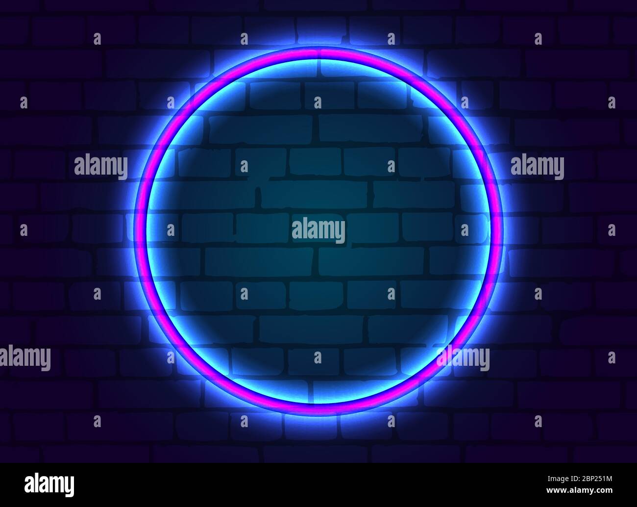 Neon glow circle retro neon lamp. The purple color on a dark background ...