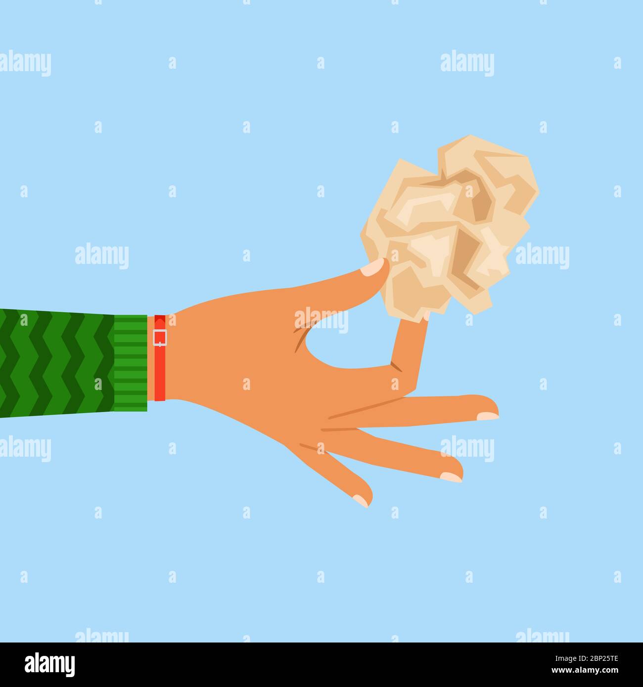 Woman hand holding crumpled sheet of paper vector illustration Stock ...