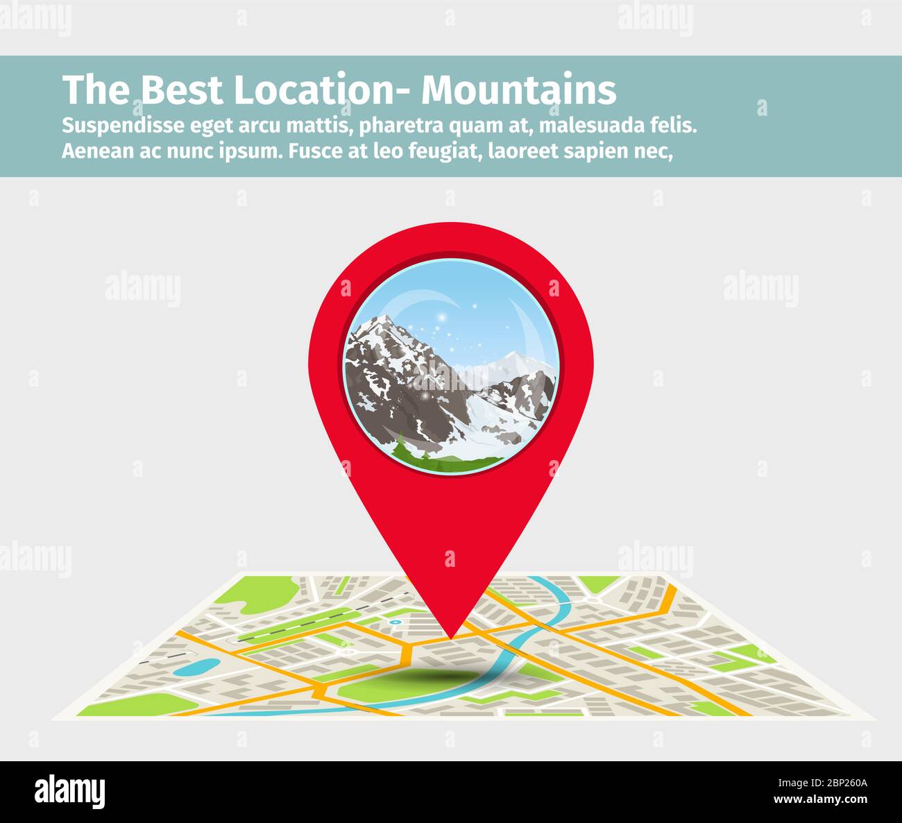 The best location mountains. Point on the map with building ...