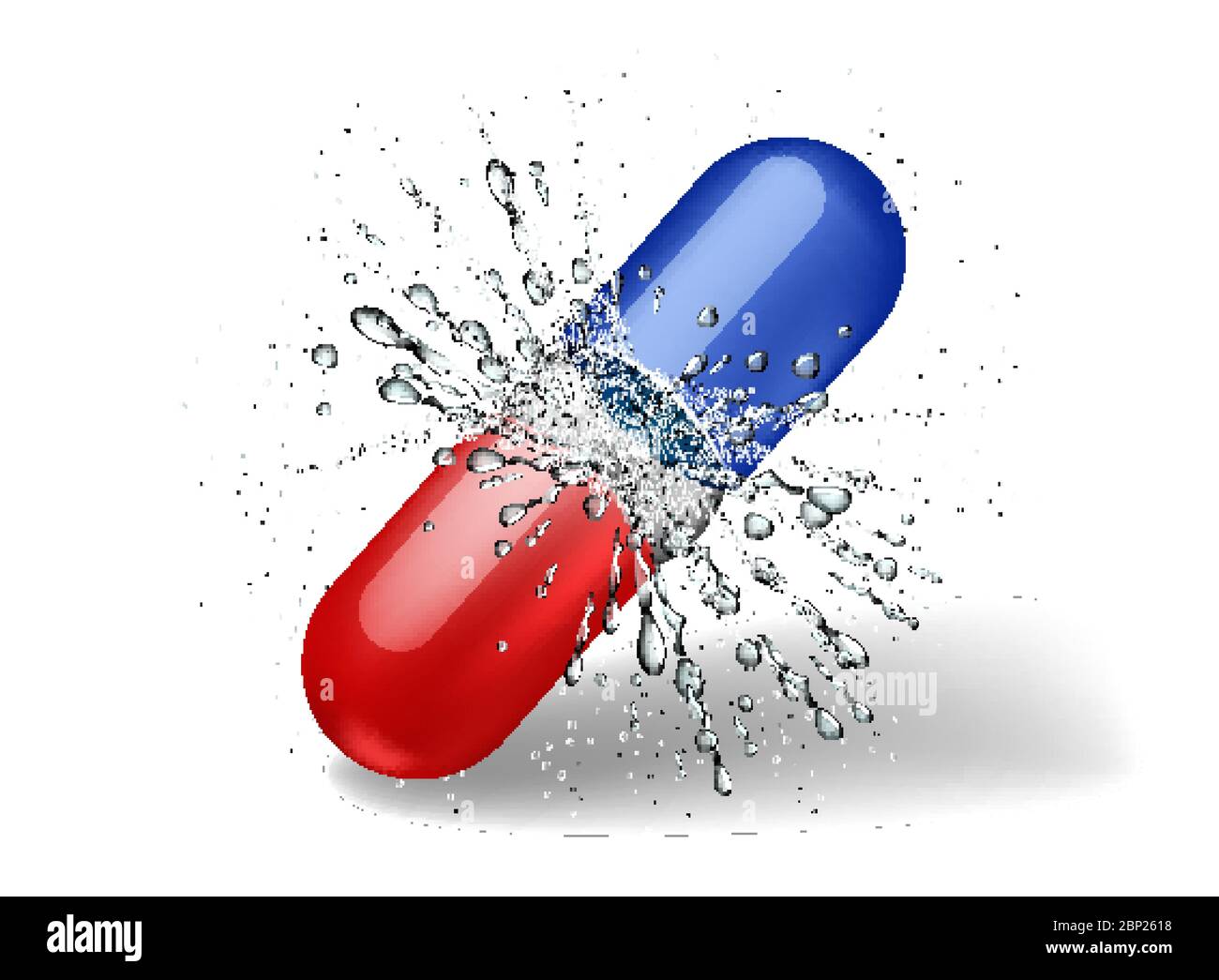 An open pill capsule with an explosion from the inside Stock Vector ...