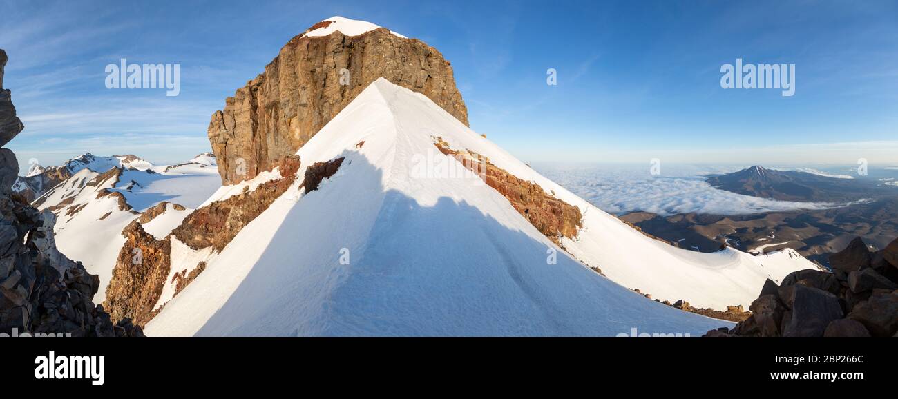 Panoramic mountain landscape near the summit of Mount Ruapehu with ...