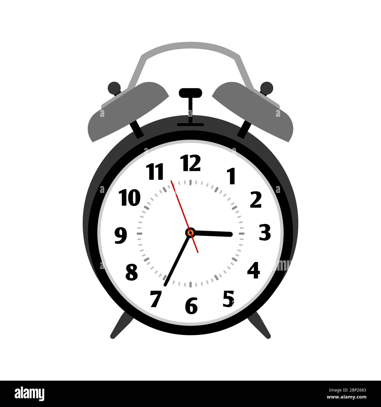 Classical black alarm clock isolated on white, vector illustration ...