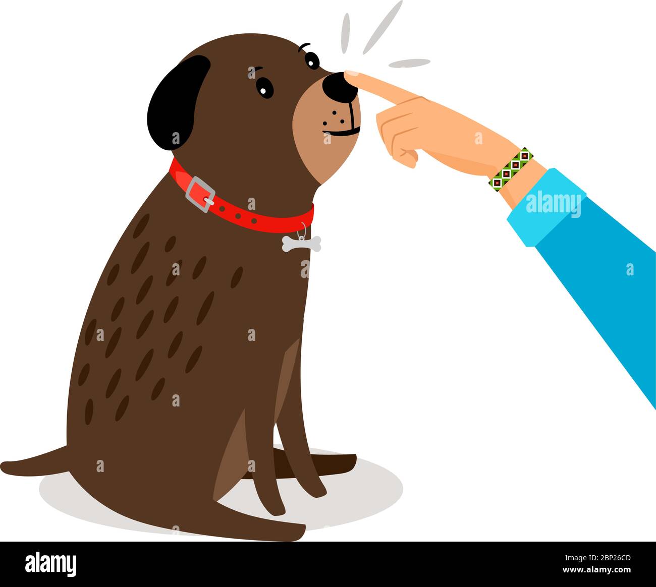 Dog health test. Girl hand touches her dogs nose vector illustration ...