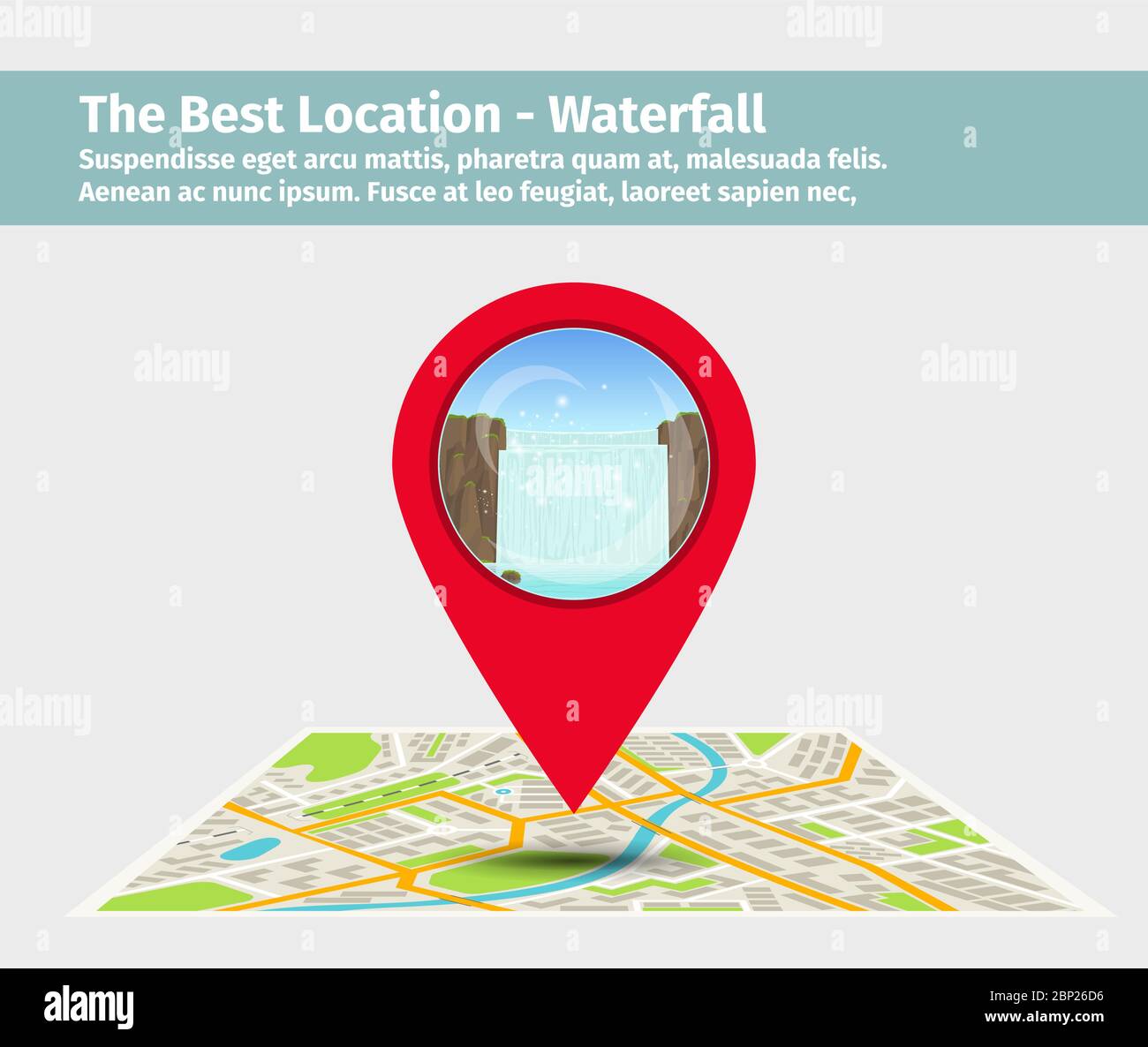 The Best Location Waterfall. Point on the map with building ...