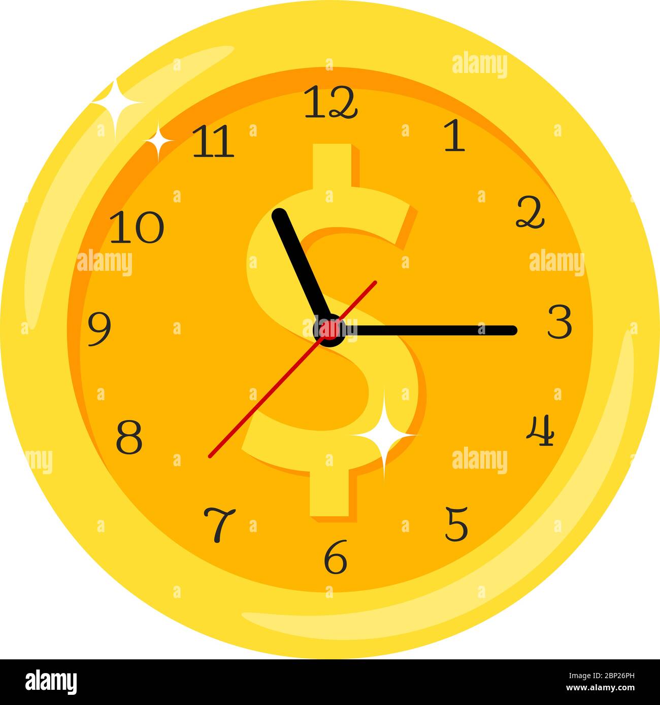Time is money yellow clock icon with dollar symbol on white background ...