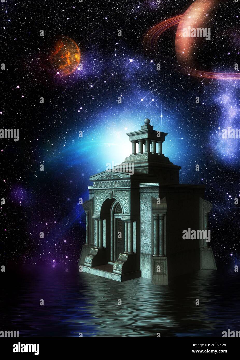 Old crypt or temple in the starry space, esoteric 3d illustration Stock ...
