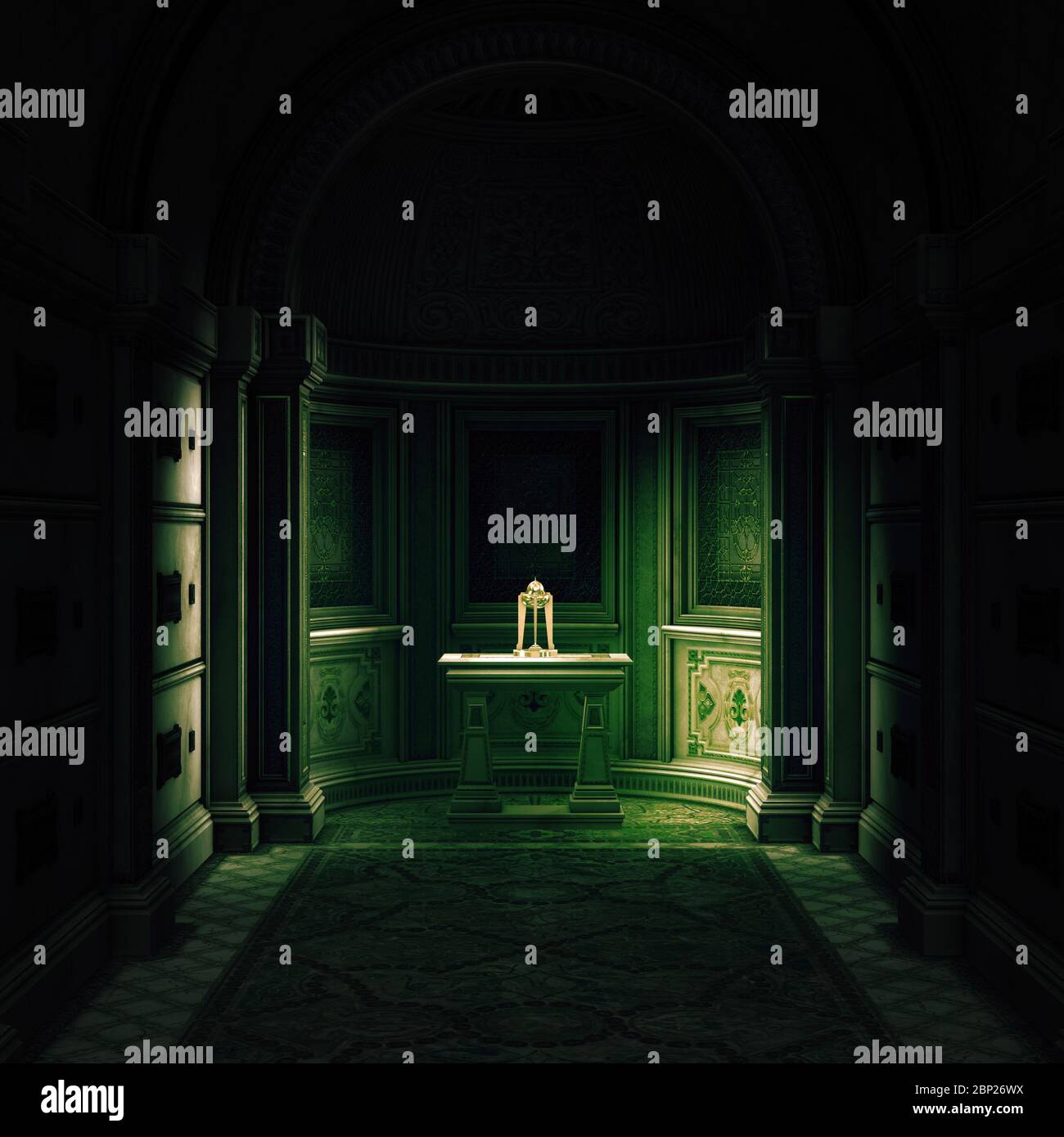 Digitally rendered old gothic crypt indoors, 3d illustration Stock ...