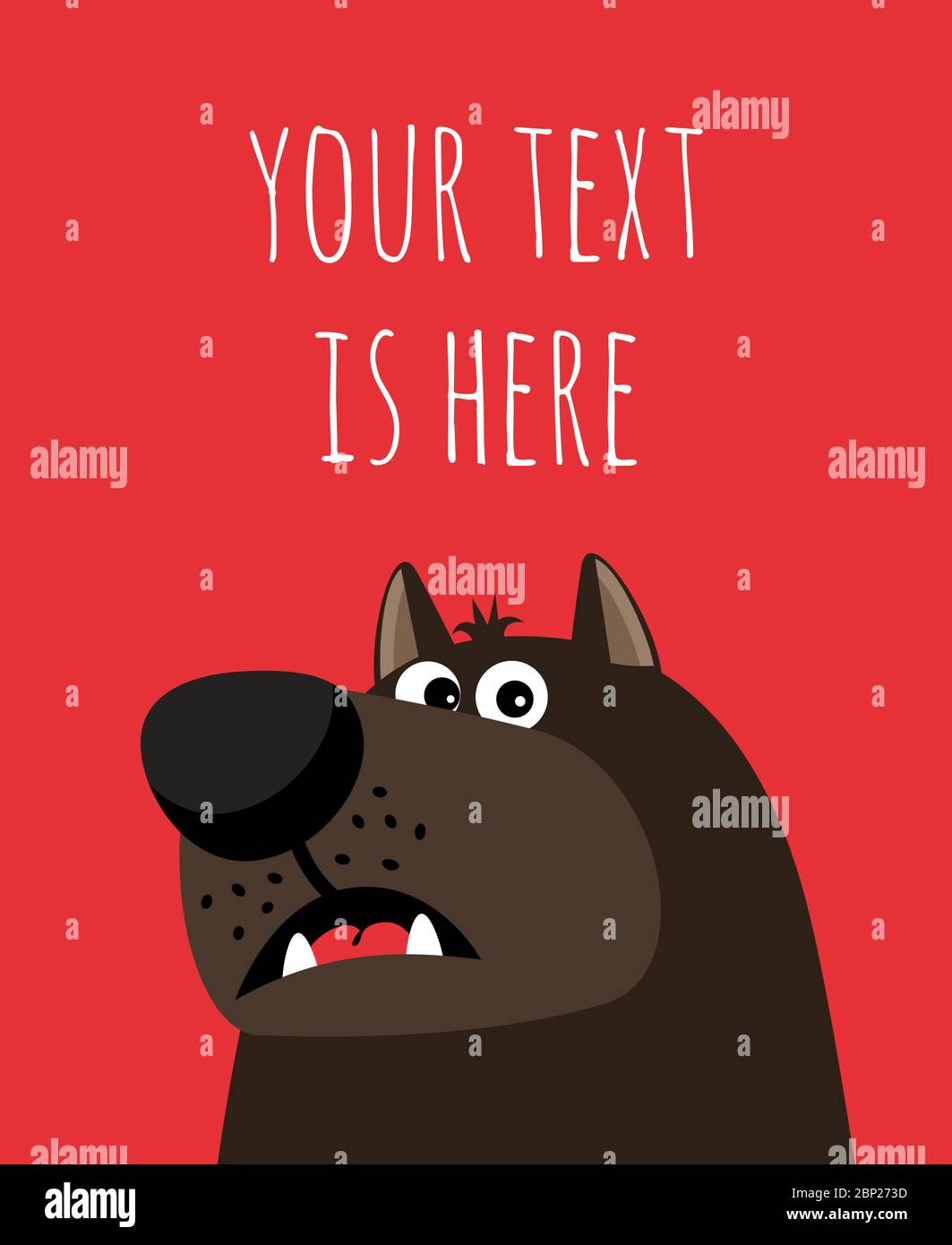 Card with dogs face and place for text on bright red background, vector ...