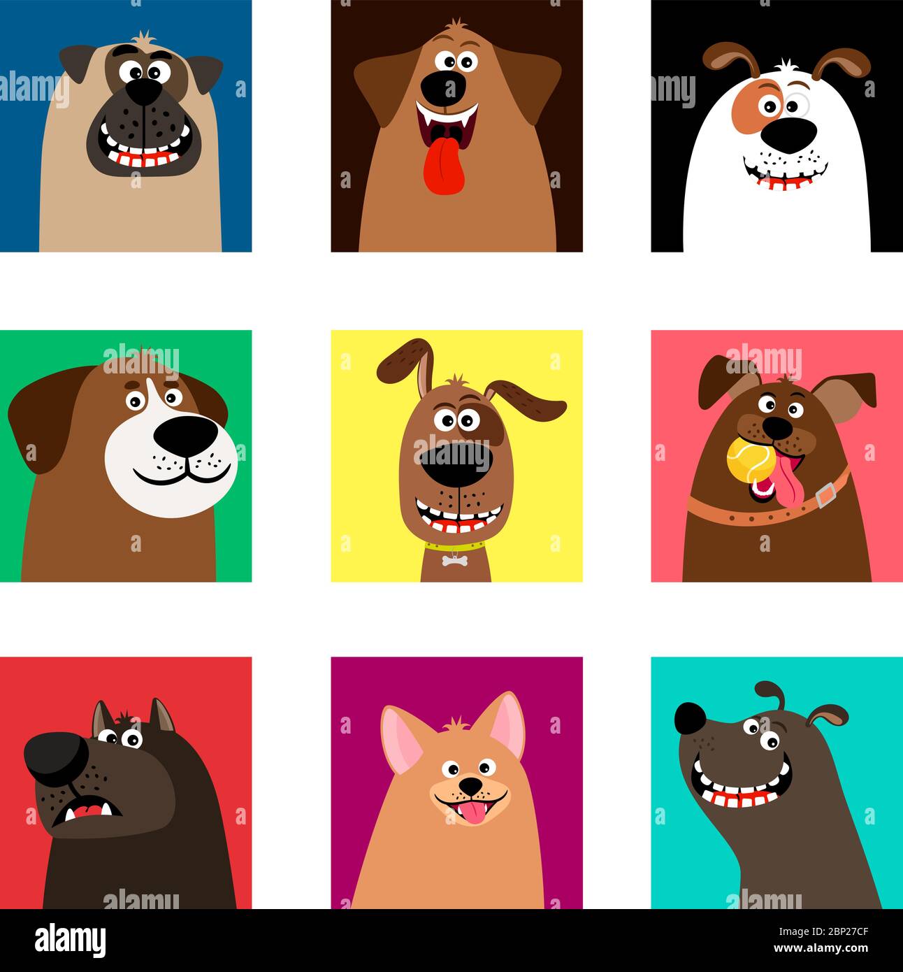 Dogs faces. Cute comic puppy heads and fun dog portrait set vector ...