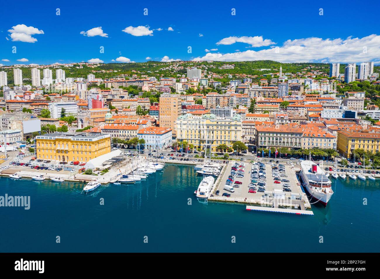 Croatia, city of Rijeka, aerial panoramic view of city center, marina ...