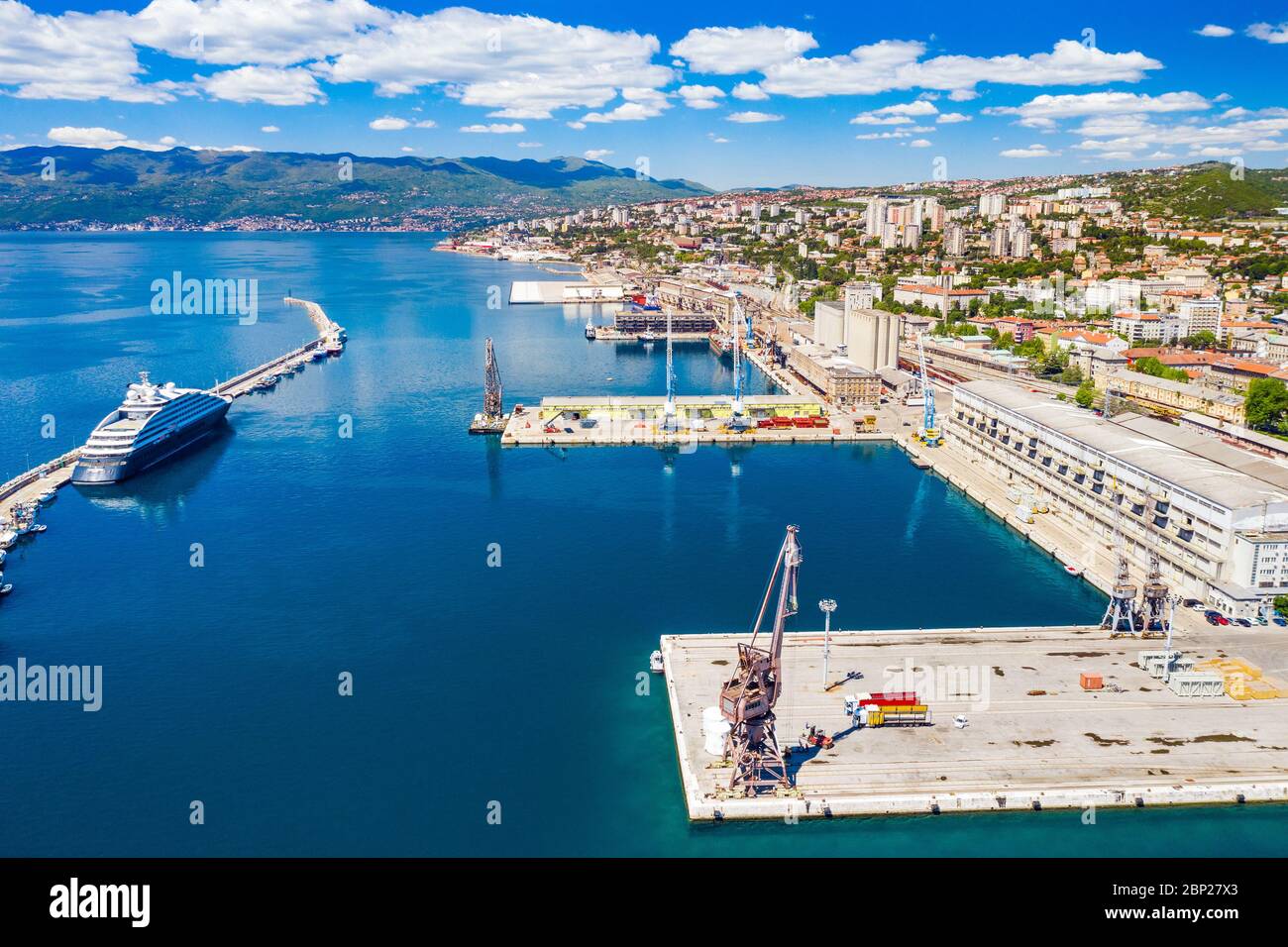 Croatia, city of Rijeka, aerial panoramic view of city center, marina ...