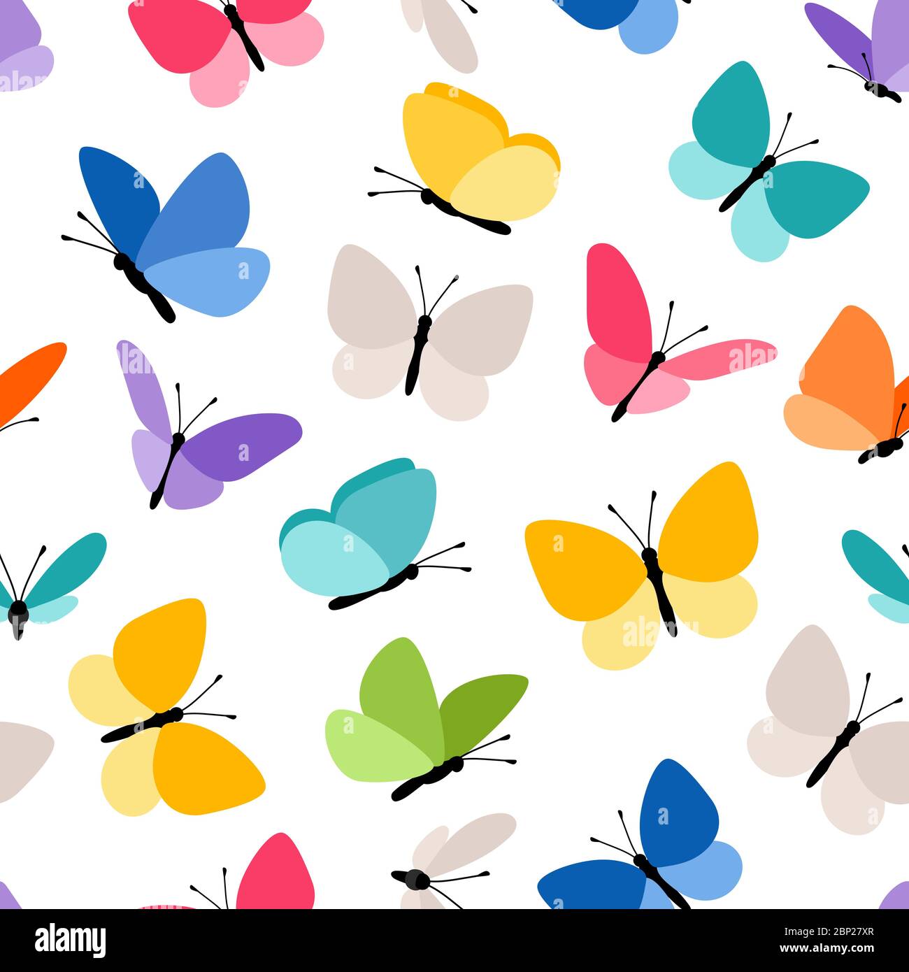 Cute seamless butterfly pattern. Spring colored butterflies flying in ...