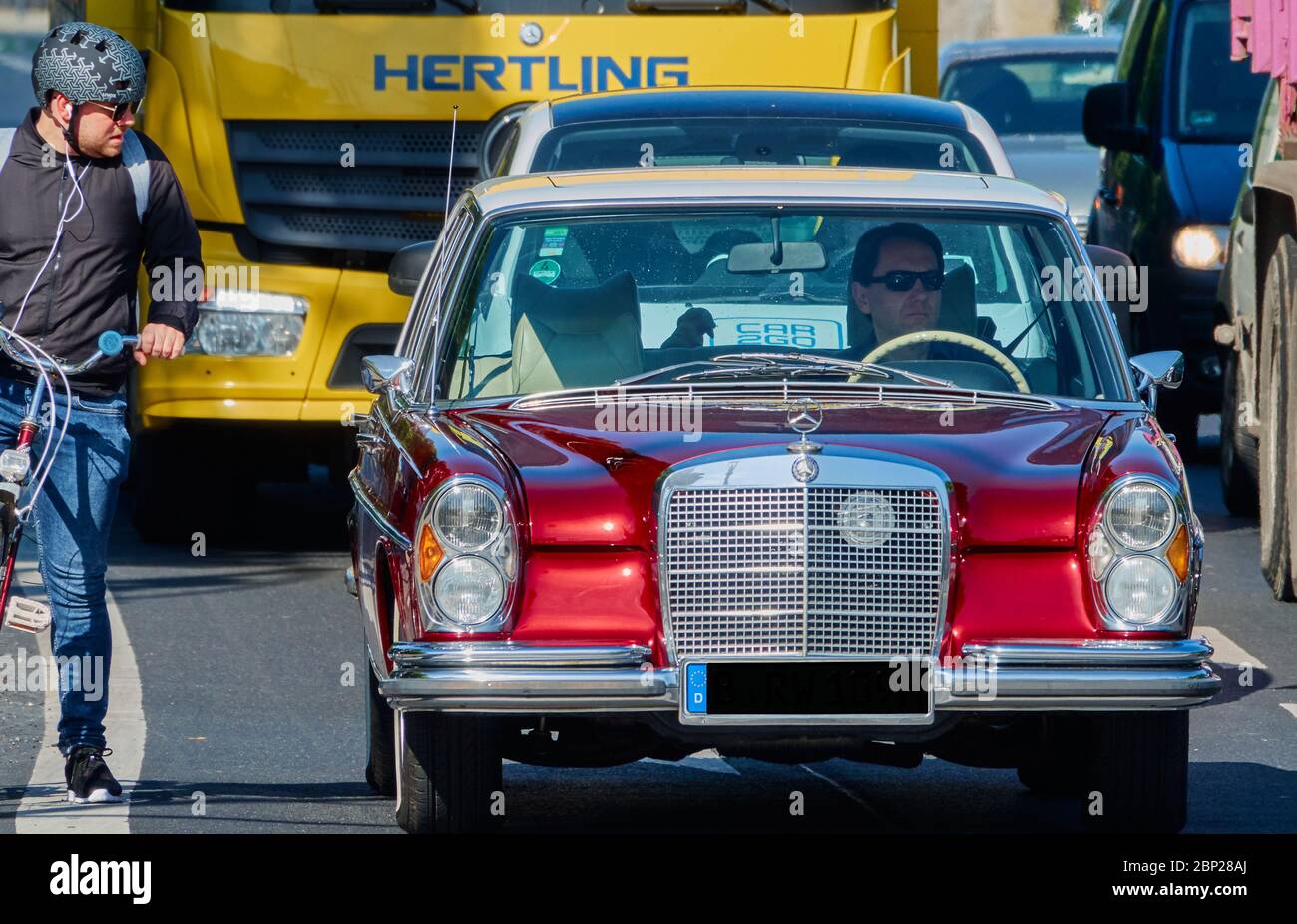 Berlin, Germany, May 6., 2020: Metallic red Mercedes Daimler Benz ...