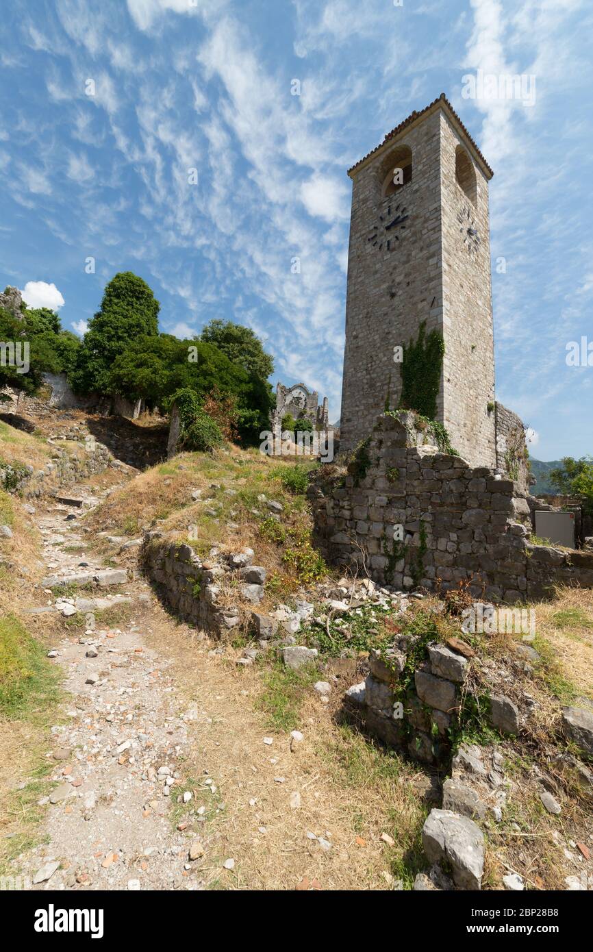 Ruins of Stari Bar, the old town of Bar, ancient fortress in Montenegro ...